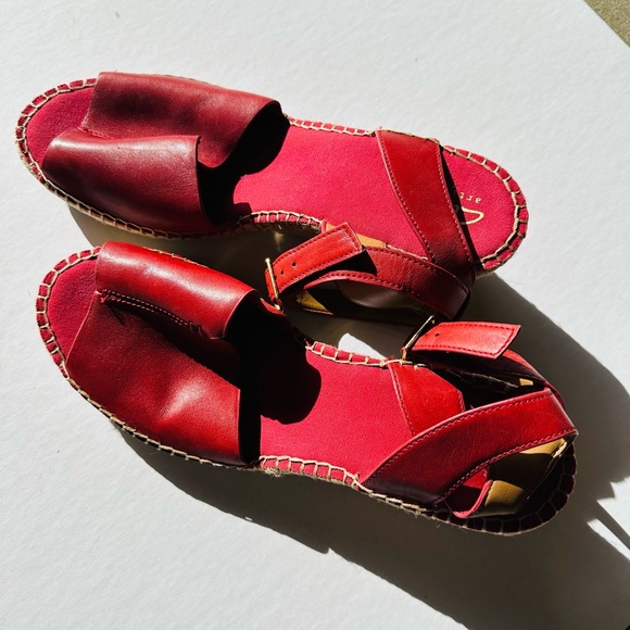 Clarks | Shoes | Nwot Clarks Red Sandal Wedges Low Heel Size M | Poshmark